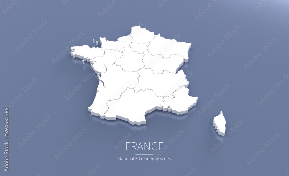 France Map 3d. National map 3D rendering set in Europe continent. Stock ...