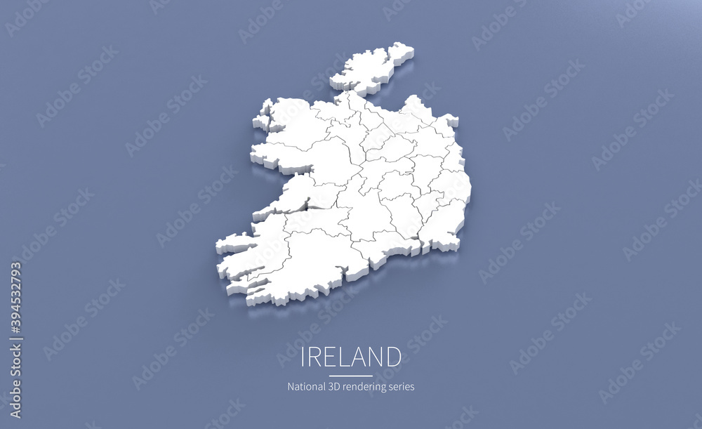 Ireland Map 3d. National map 3D rendering set in Europe continent ...
