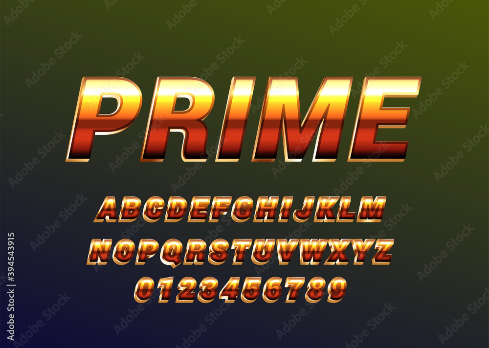 Retro gold metallic font alphabet. Custom typeface template. Font style ...