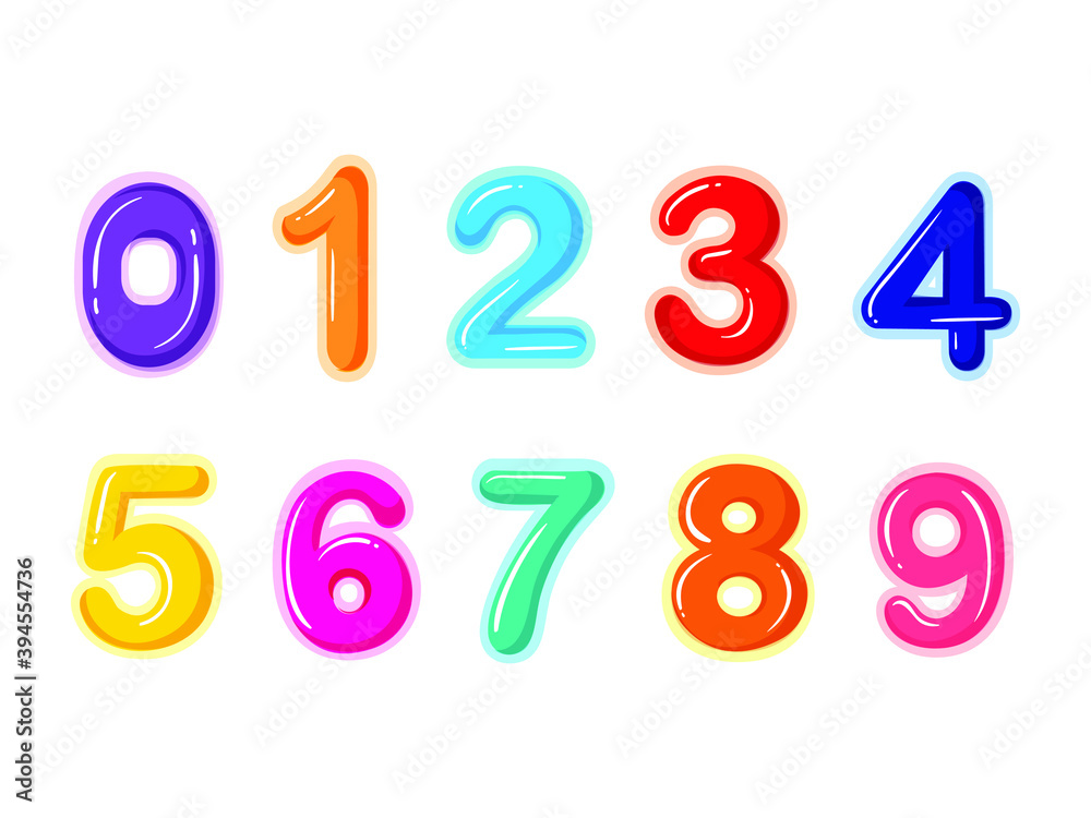 Kids Colored Cartoon Number Set. Vector set of 1-9 digit baby icons ...