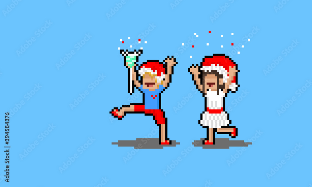 Pixel art cartoon people character doing celebrate. Stock Vector ...