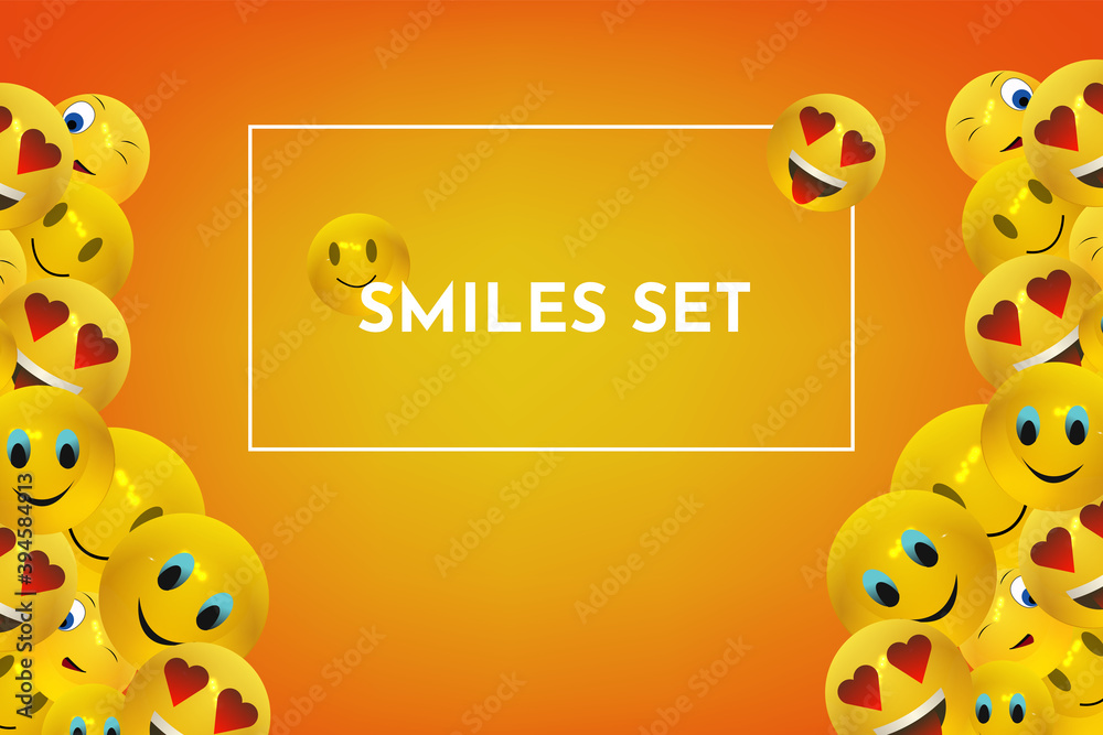 Photo frame with funny Emoji. space for text. Set of Emoji with ...