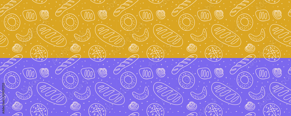 Bakery shop background with vector bread icons. Cooking courses design ...