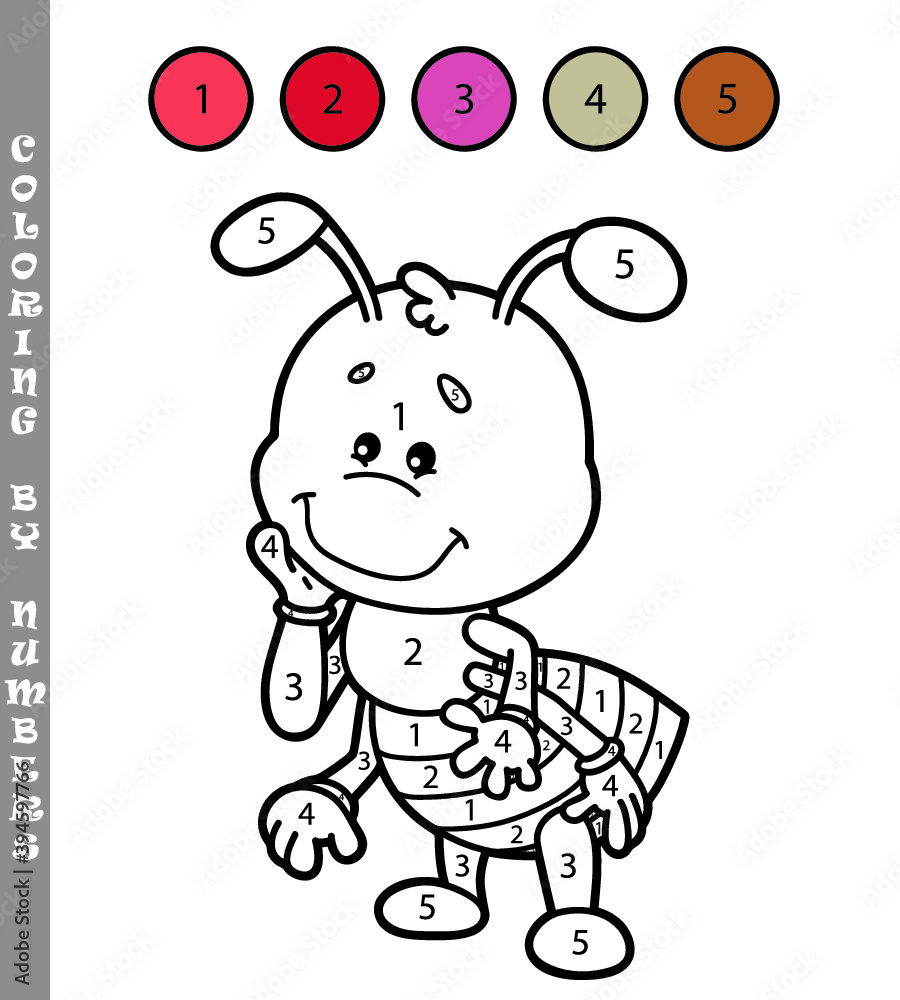 Vector illustration coloring by numbers game of cartoon ant for kids ...