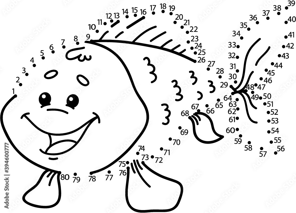 Vector illustration of dot to dot puzzle with happy cartoon fish for ...