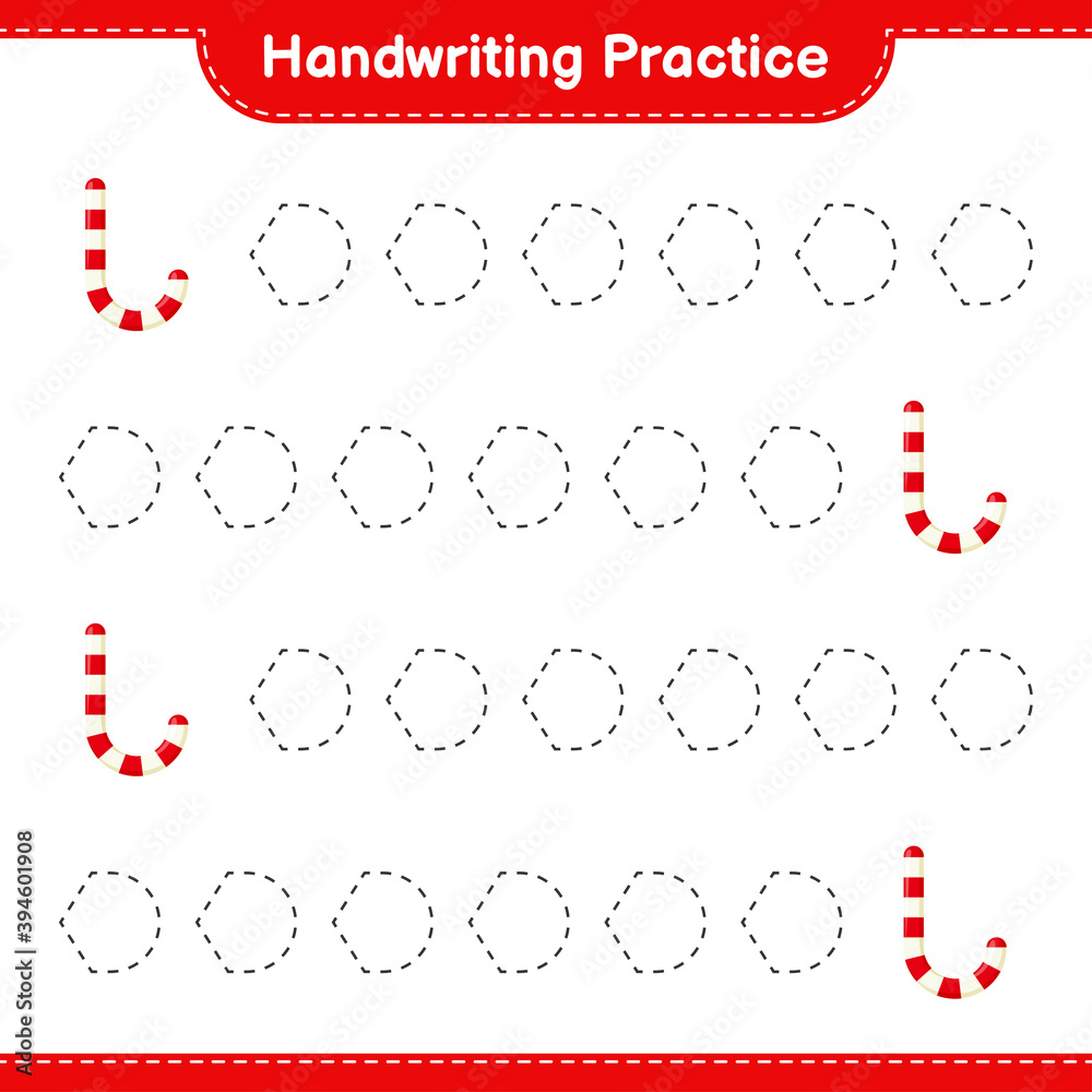 Handwriting practice. Tracing lines of Candy Canes. Educational ...