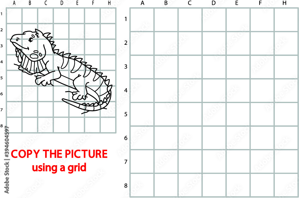 Vector illustration of grid copy puzzle with happy cartoon character ...