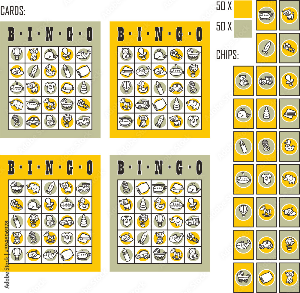 Vector illustration of bingo game with baby doodles for children Stock ...