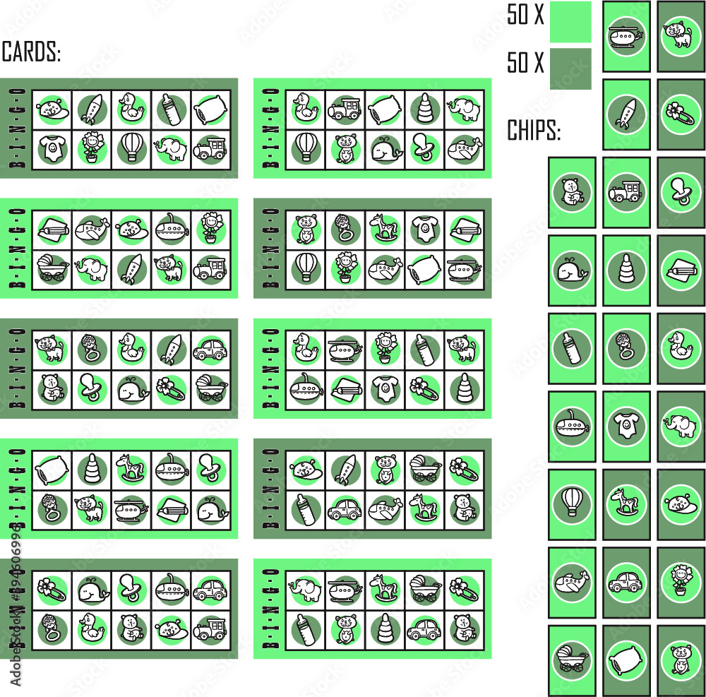 Vector illustration of bingo game with baby doodles for children Stock ...