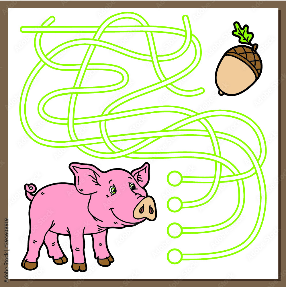 Vector illustration of maze(labyrinth) game with cute cartoon pig for ...