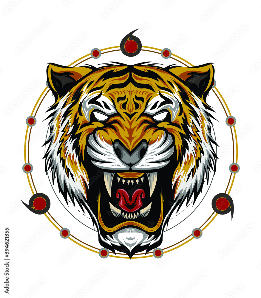 Tiger illustration logo with sacred symbol. Stock Vector | Adobe Stock