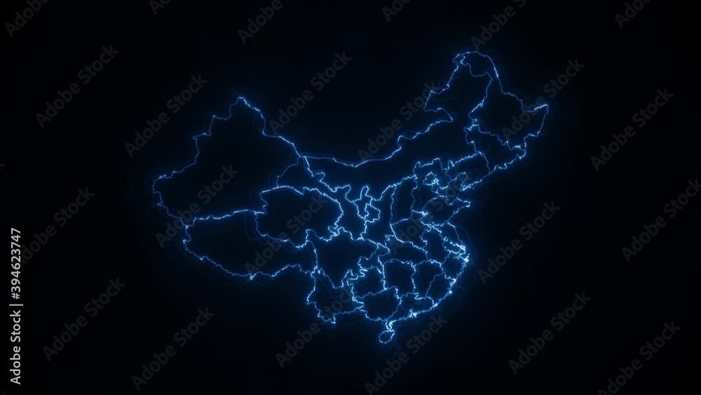 China Cyber Map Showing Up Intro By Regions/ 4k animated china cyber hi ...