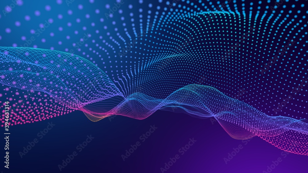 Soft technology background. Network with glowing lines. Wavy art ...