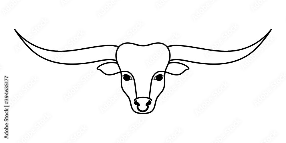 Bull head outline icon. Longhorn cattle head sign. Vector illustration ...