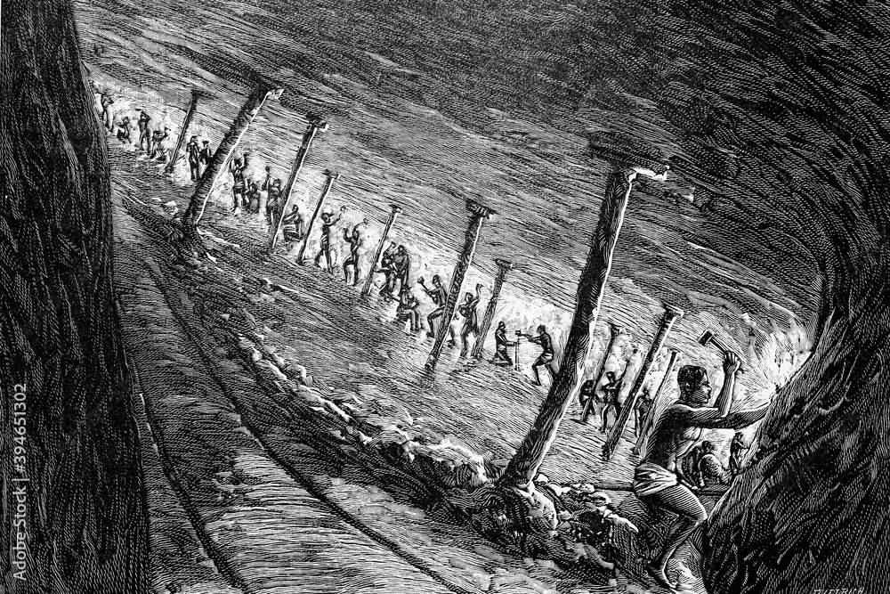 Inside a gold mine in Transvaal, South Africa. Slaves breaking rocks ...