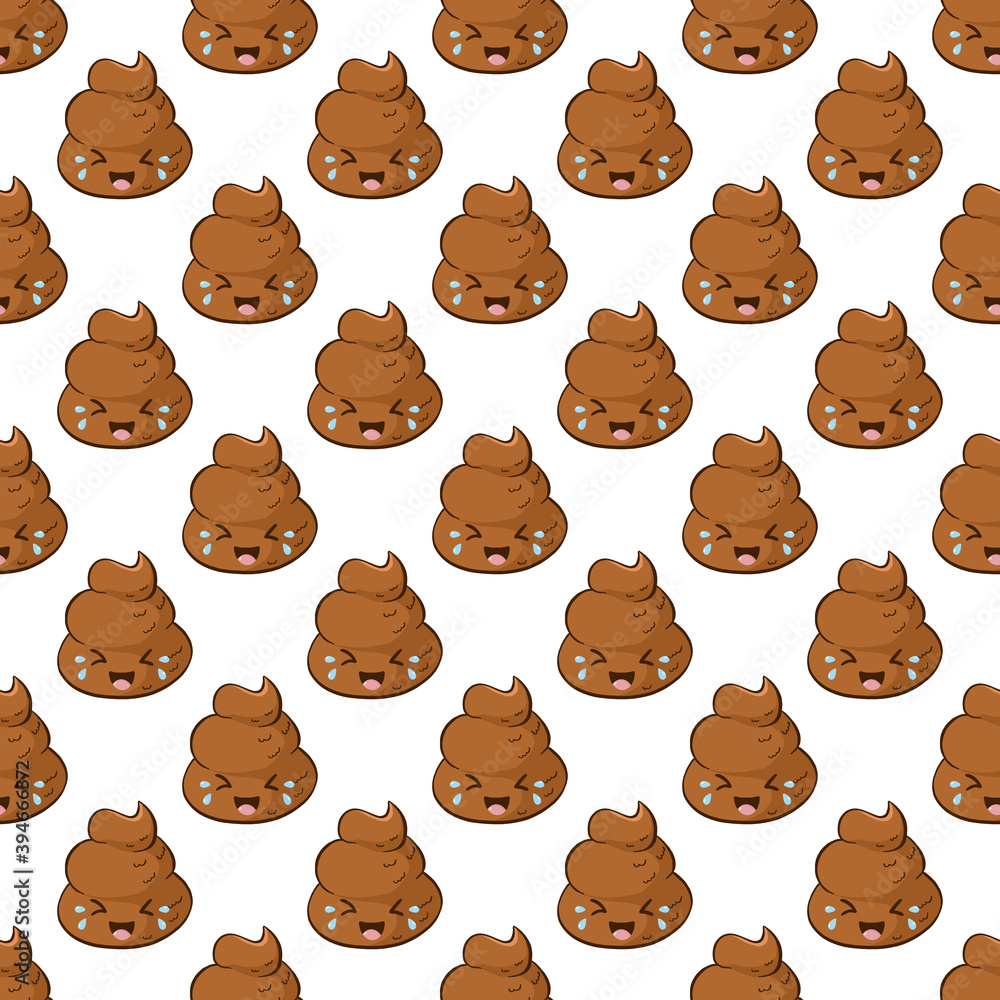 Funny laughing poop emoji in a seamless pattern. Kawaii background with ...
