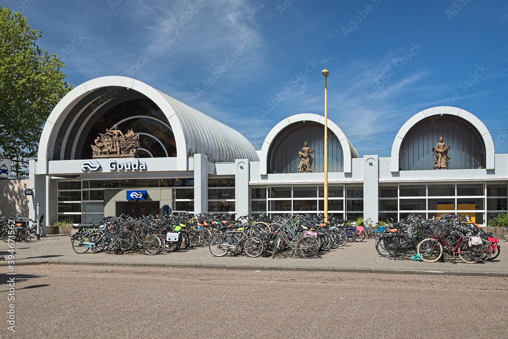 The railway station of Gouda, Netherlands. The present station building ...