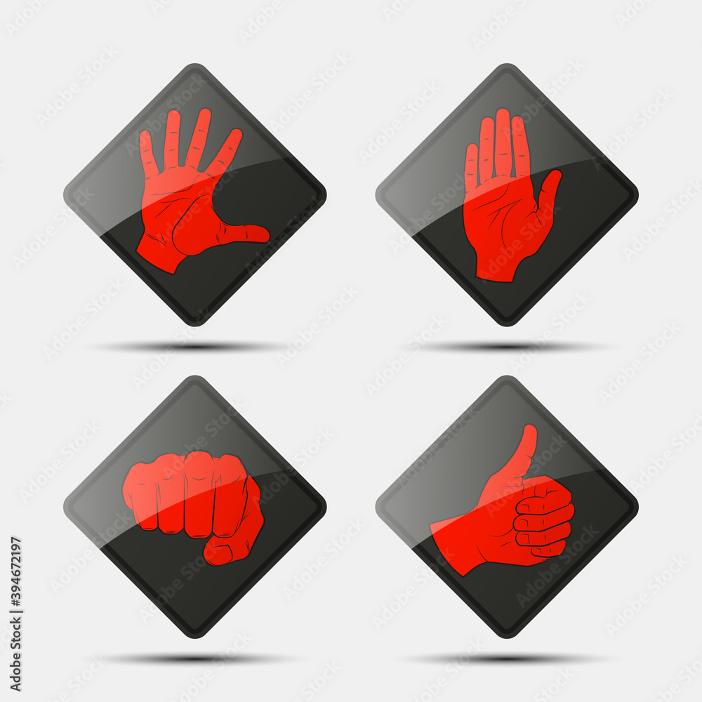 Collection human hand various gestures sketch on background road sign ...