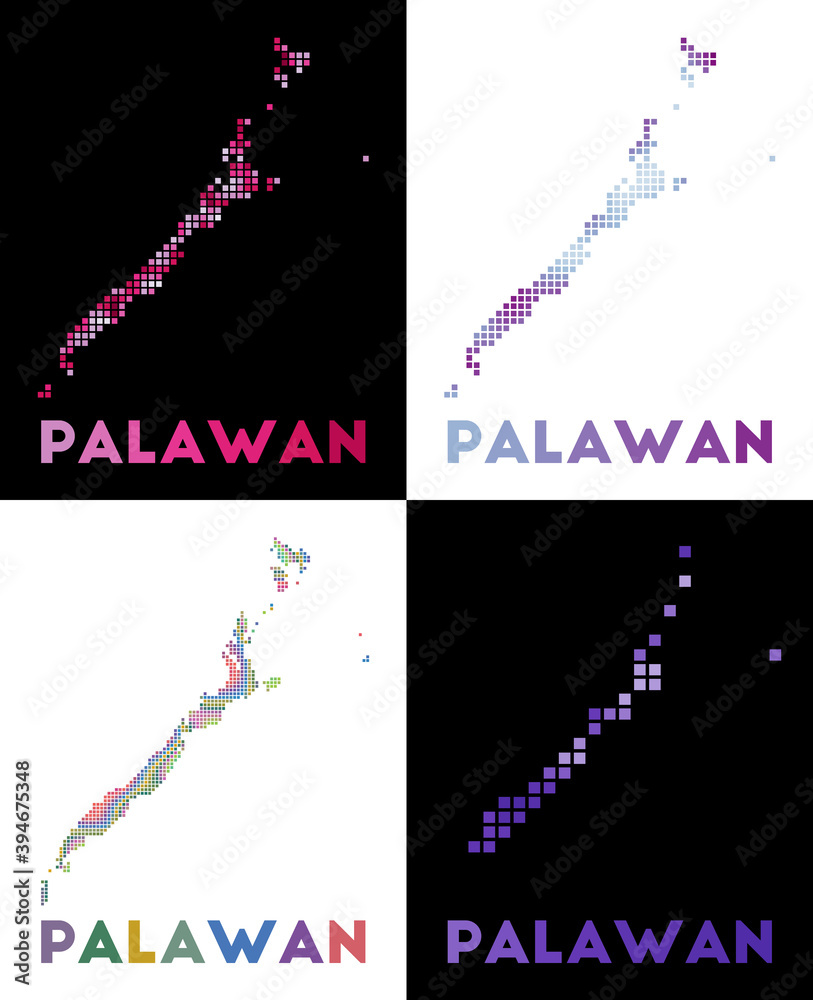 Palawan map. Collection of map of Palawan in dotted style. Borders of ...