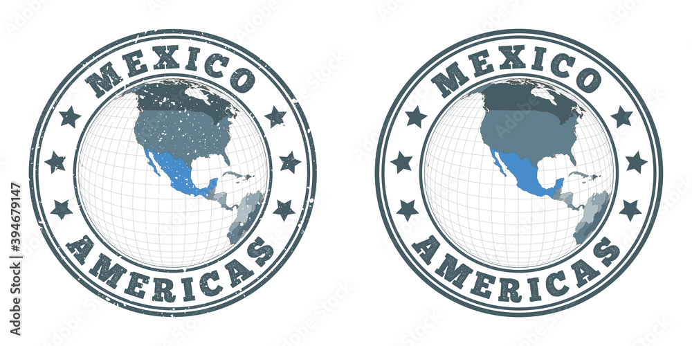 Mexico round logos. Circular badges of country with map of Mexico in ...