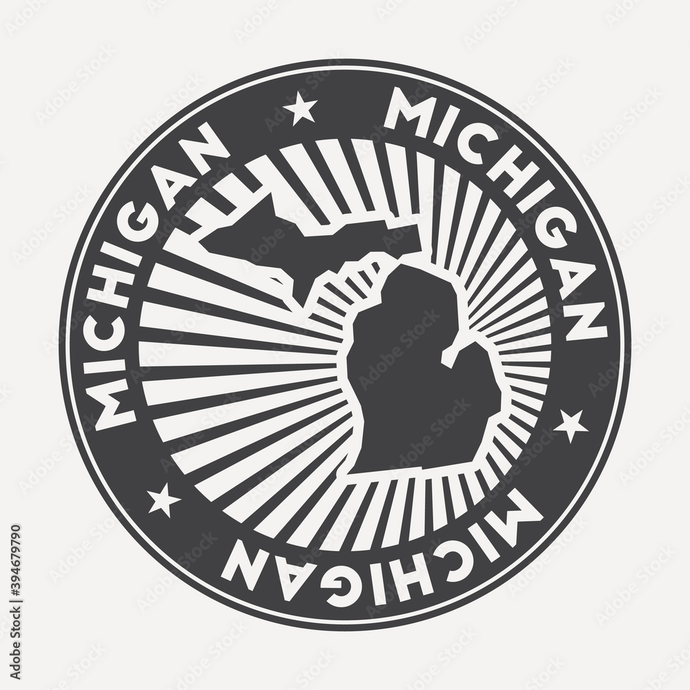 Michigan round logo. Vintage travel badge with the circular name and ...