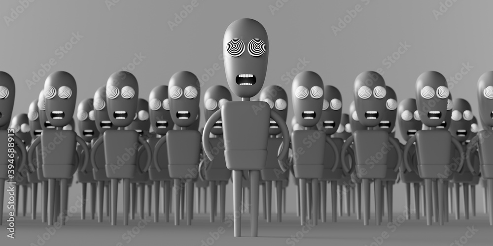 Hypnotized zombie people. Mass media addiction. Television manipulation ...