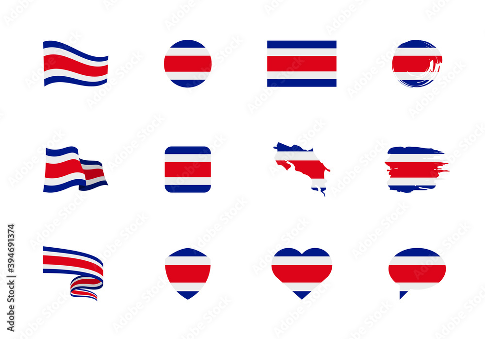 Costa Rica flag - flat collection. Flags of different shaped twelve ...