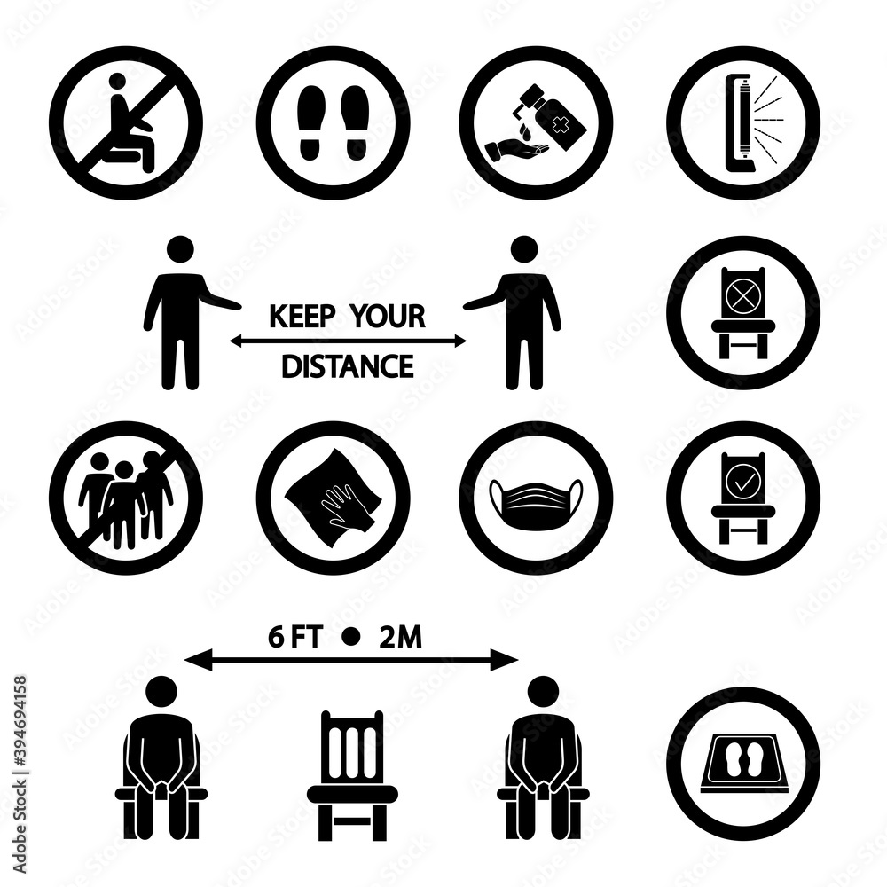 Keep your distance. Social distancing rules. Forbidden icon for seat ...