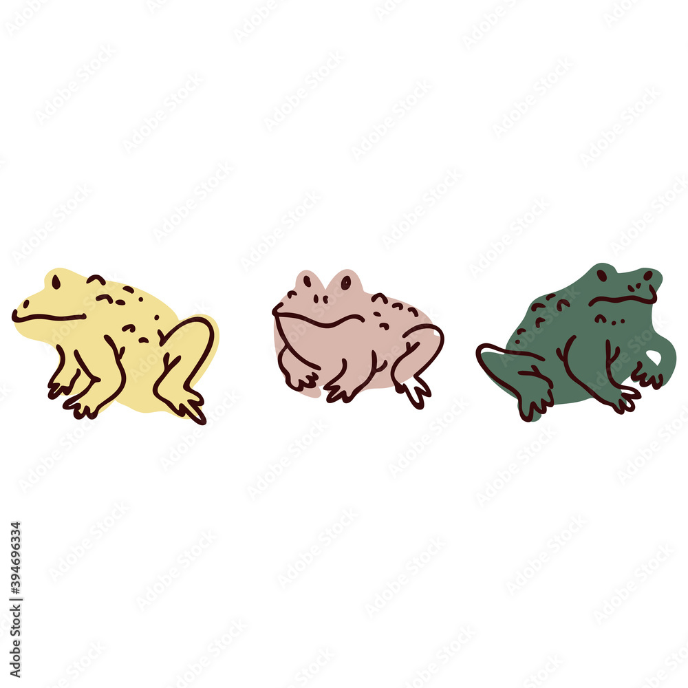 Cute cartoon frog set lineart vector illustration. Simple amphibian ...