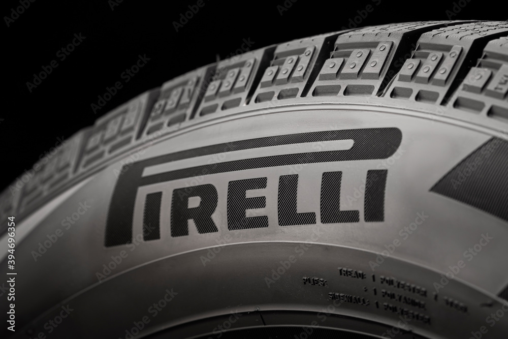 Pirelli logo of the tire company from Italy on the side of the wheel ...