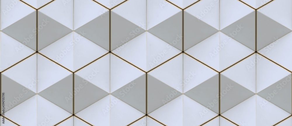 3D wall of white triangles with gold edges in the loft style assembled ...