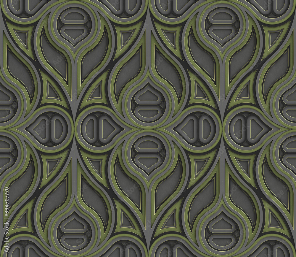 3D Wallpaper gothic architecture stained glass gray, black and green ...