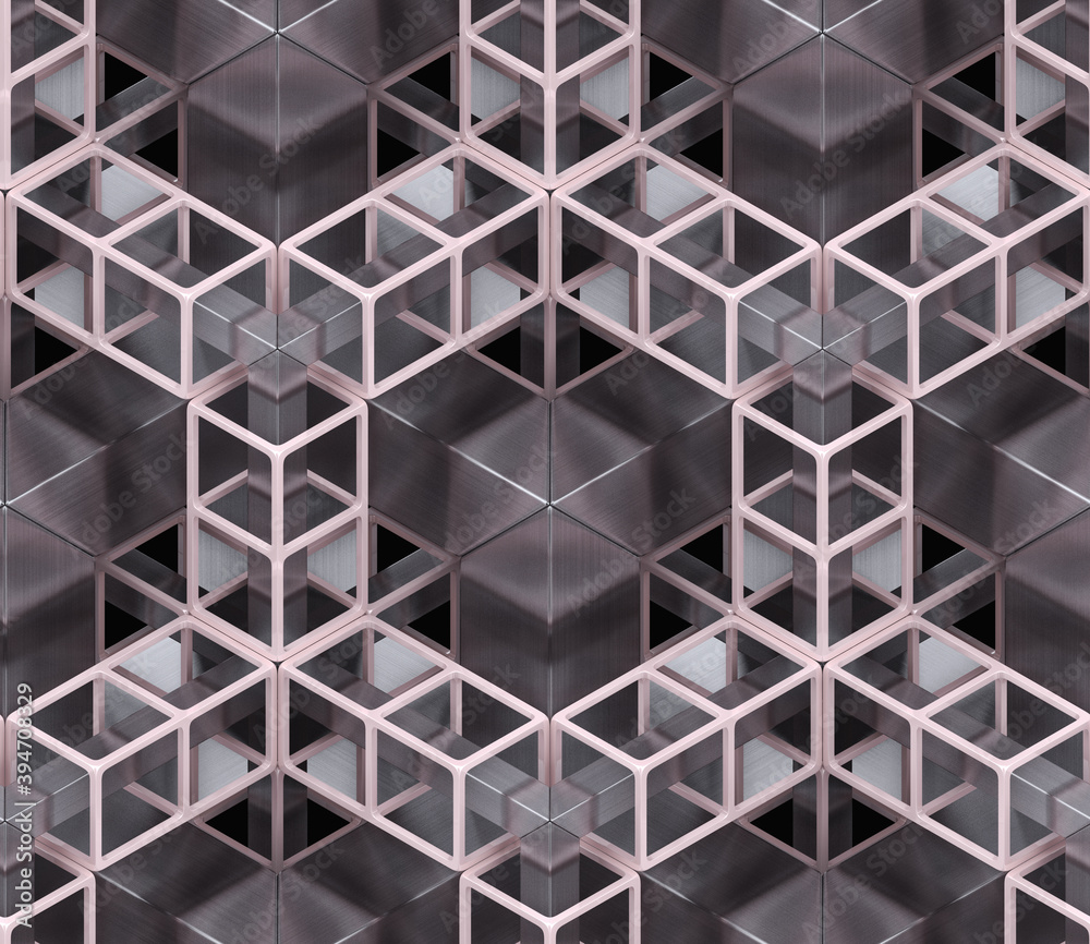 3D Wallpaper depicting a chain of geometric elements made of light pink ...