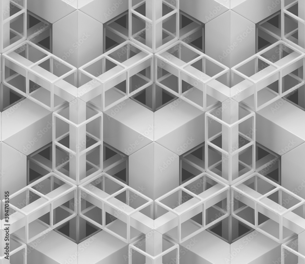 3D Wallpaper depicting a chain of geometric elements made of white ...