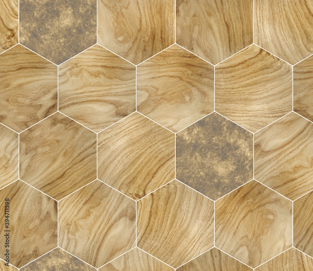 Wallpaper of hexagon tiles of solid wood with white seams. High quality ...