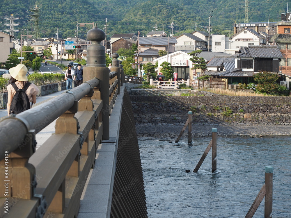 Famous Uji bridge across Uji river in Uji town near Kyoto recognized as ...