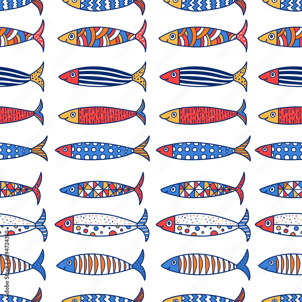 Cute fish. Sardines. Kids background. Seamless pattern. Can be used in ...