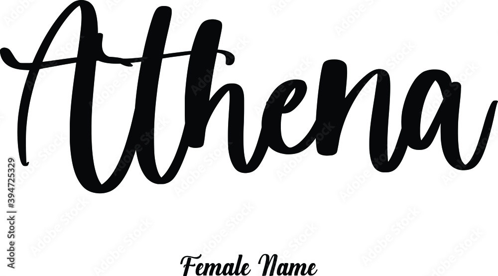 Athena Female Name Cursive Calligraphy Phrase On White Background Stock