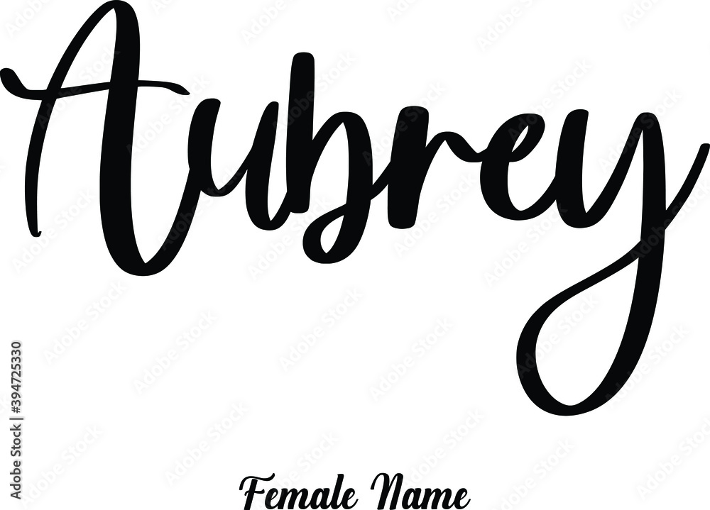 Aubrey Female Name Cursive Calligraphy Phrase On White Background Stock