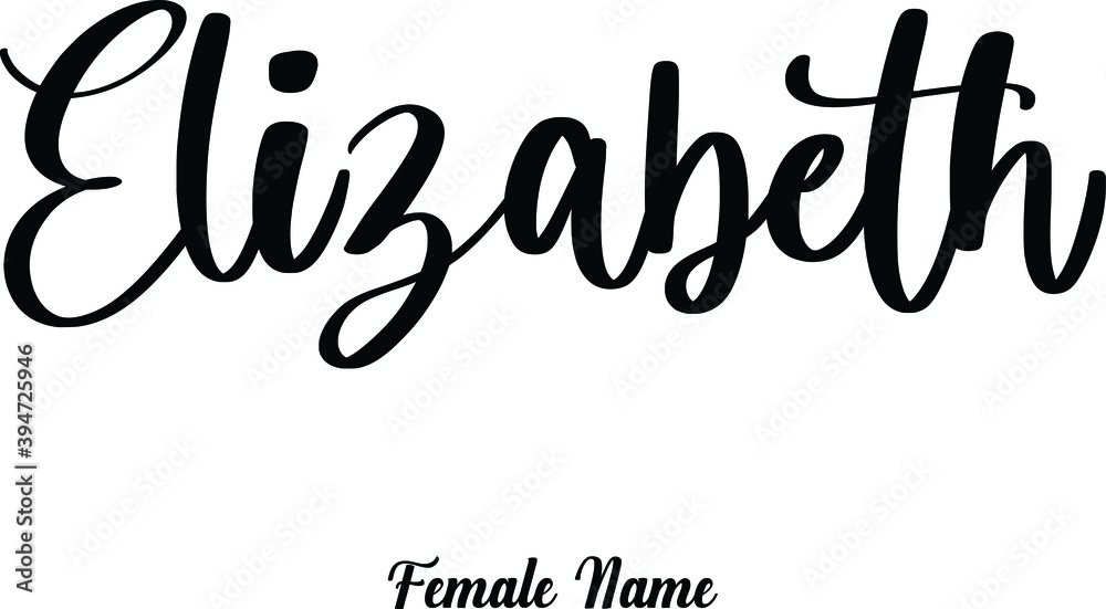 Elizabeth Female Name Cursive Calligraphy Phrase On White Background