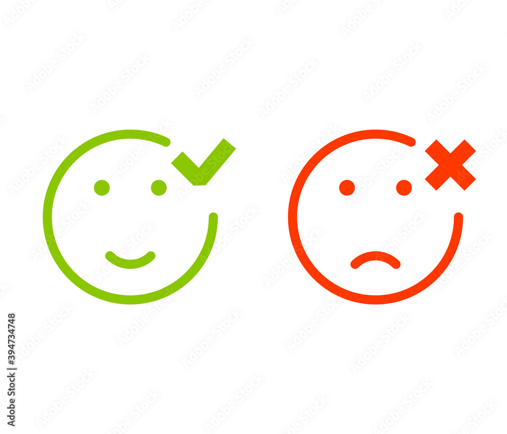 Check and cross mark emoji icon. Clipart image isolated on white ...