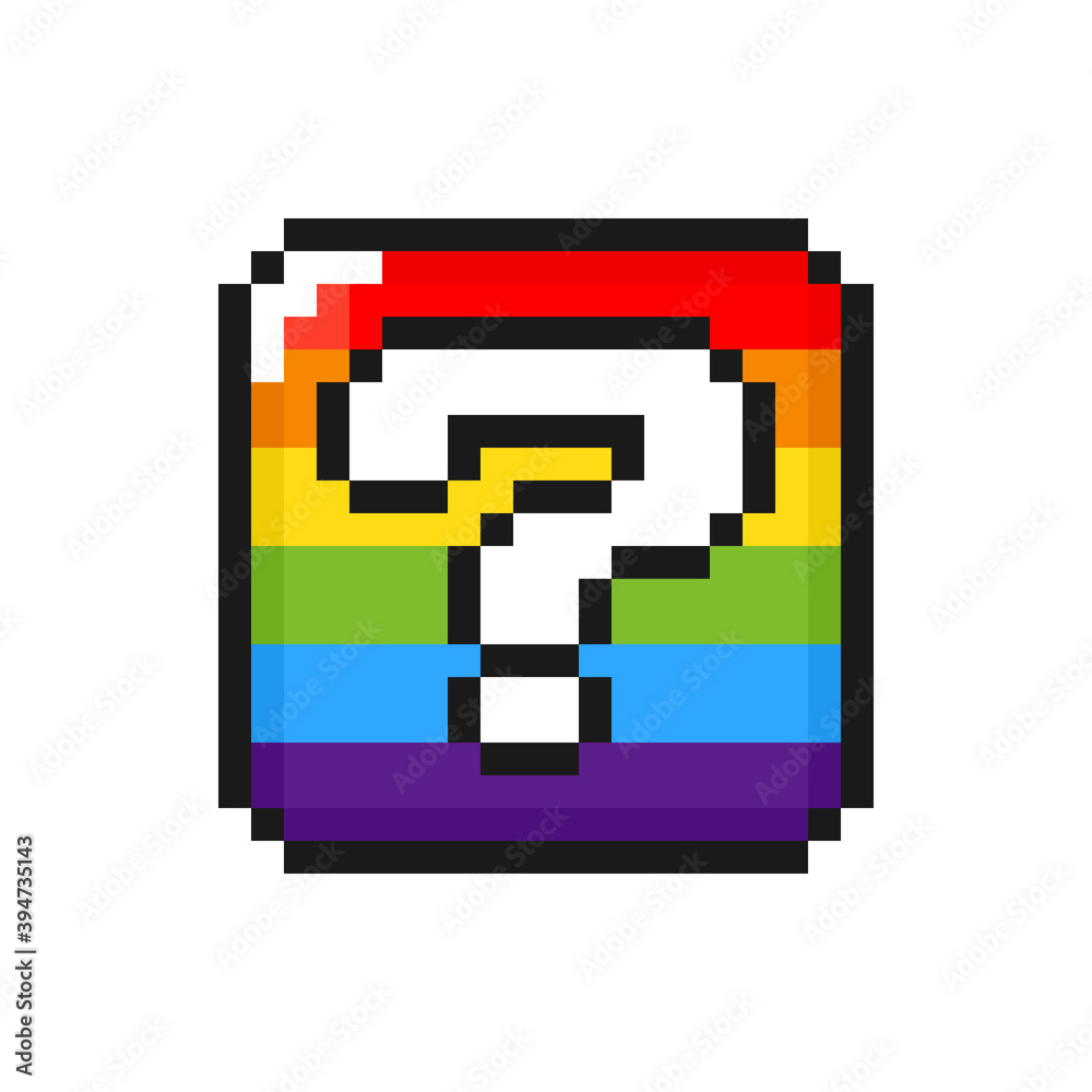 Rainbow question mark pixel box icon. Clipart image isolated on white background. Stock ...