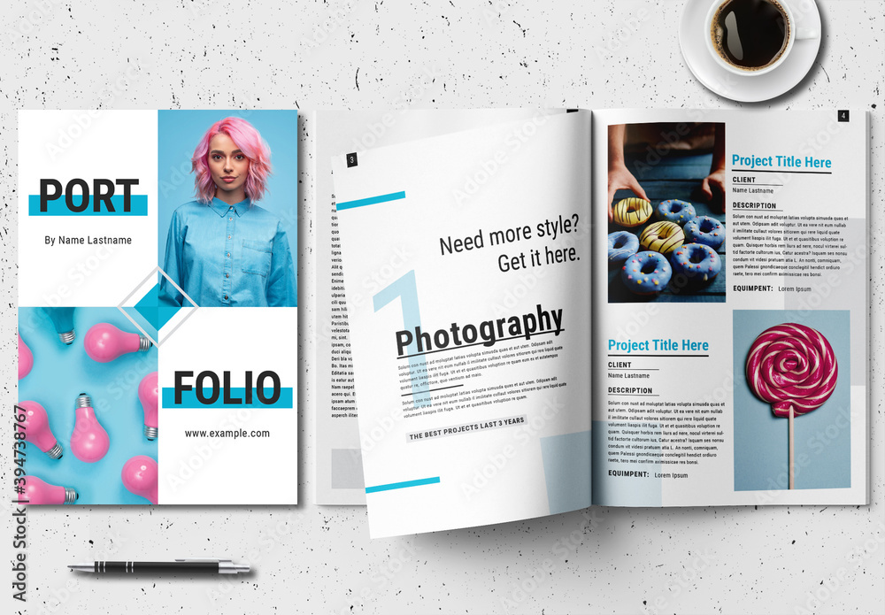 Portfolio Layout with Blue Accents Stock Template | Adobe Stock