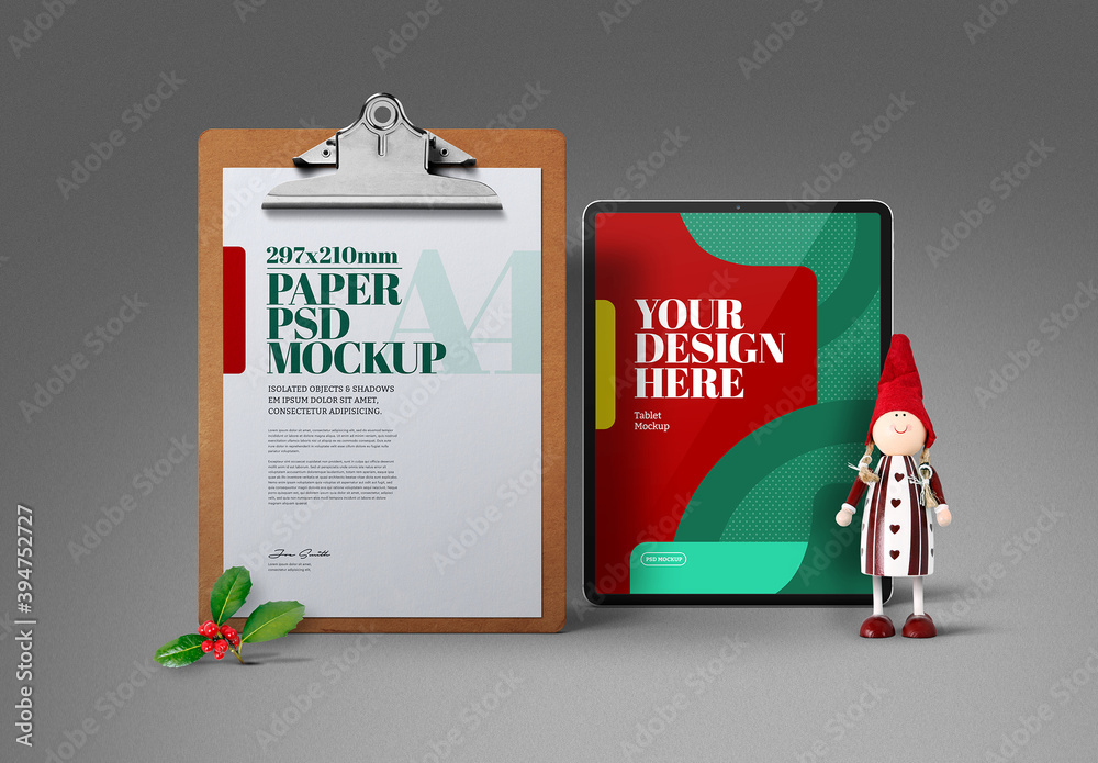 Christmas Mockup Flyer Clipboard Tablet Stock Template | Adobe Stock