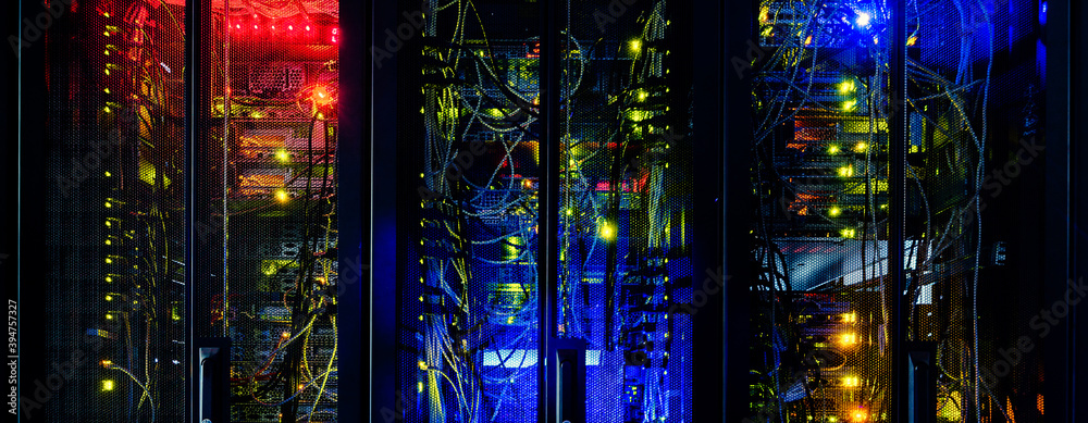 Server rack cluster in a data center horizontal view Stock Photo ...