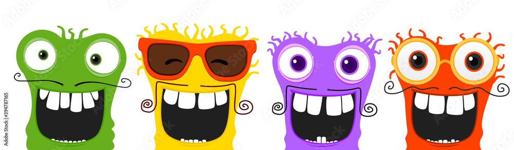 Happy monster characters with big smile.Vector happy monster ...