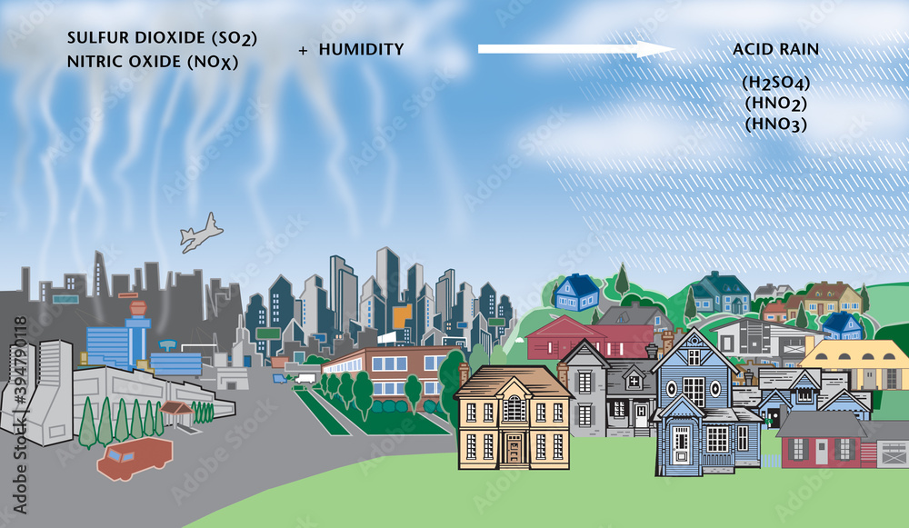 Diagram showing the acid rain Stock Illustration | Adobe Stock