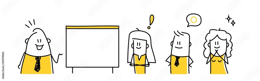 Group of businessmen talking about work strategy. Stick figures with ...