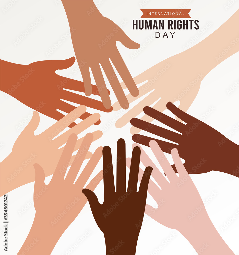 human rights day poster with interracial hands around Stock Vector ...