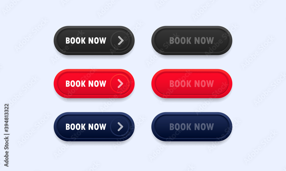 Book now button set. For website. Vector on isolated white background ...